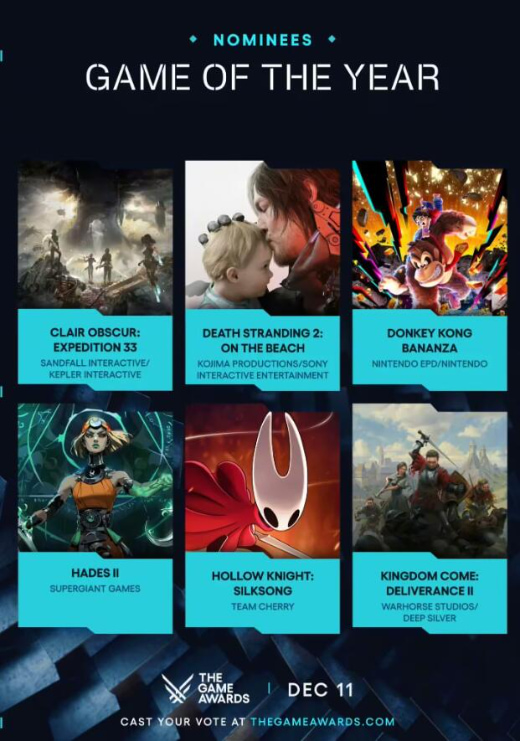 TGA 2025 年度游戏提名公布：《光与影：33 号远征队》以 12 项提名位列榜首-软件先锋